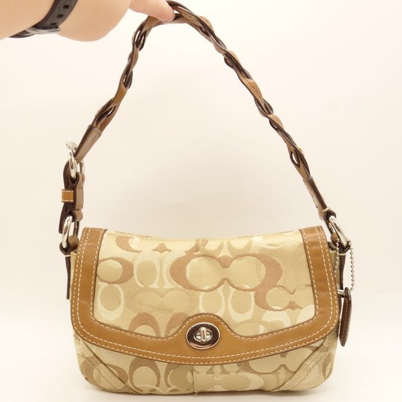 Coach | Bags | Coach Signature Logo Shoulder Bag Beige Canvas | Poshmark